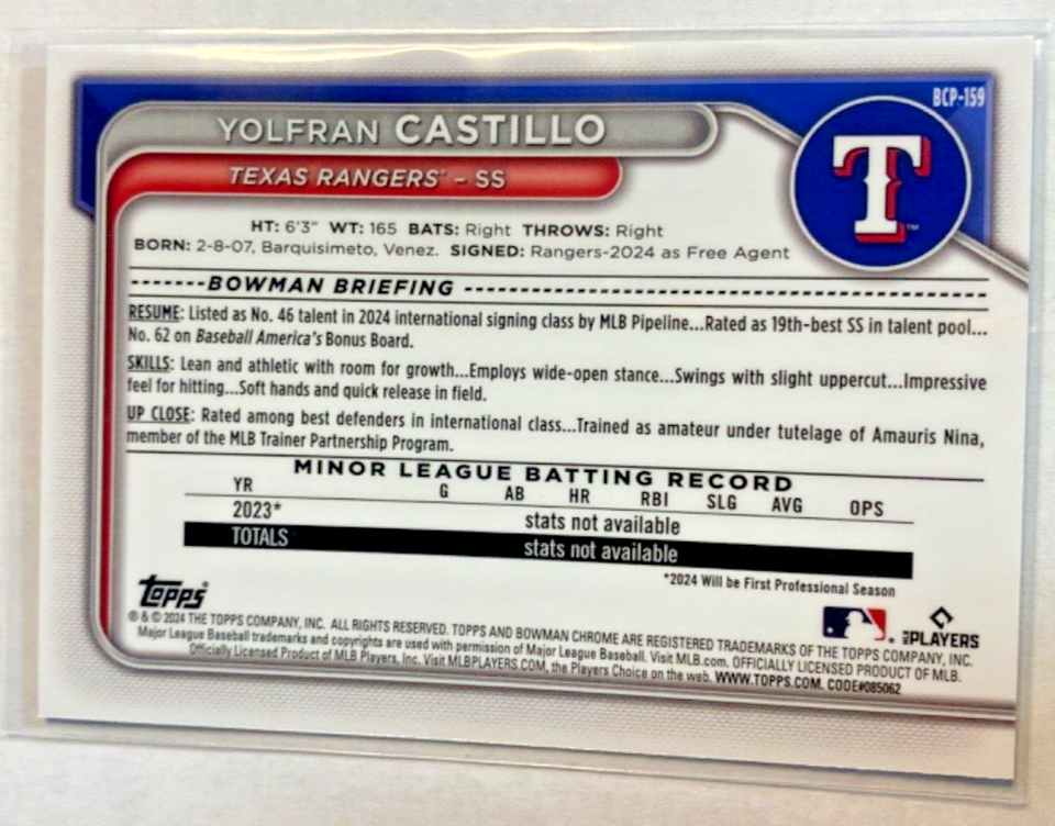 2024 Bowman Chrome 1st Prospect GREEN REPTILIAN REFRACTOR /99 Yolfran ...