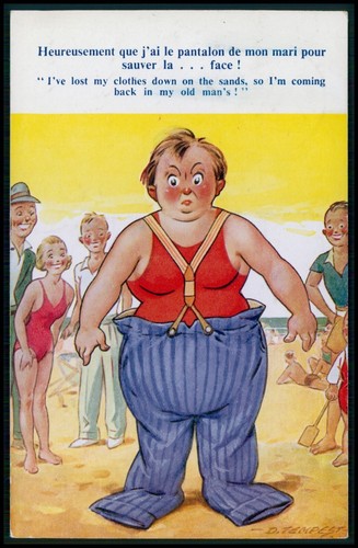 aa02 Comic humor Fat bbw pinup risque big woman original old 1950-1960s ...