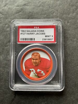 1962 Salada Coins #127 Harry Jacobs PSA MINT 9 Patriots | eBay