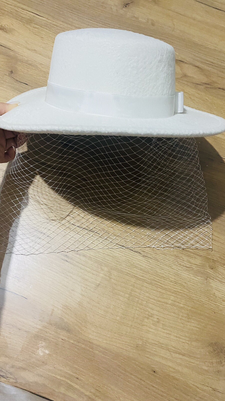 Wedding Hat With Birdcage Veil, Handmade White Boater Hat With French ...