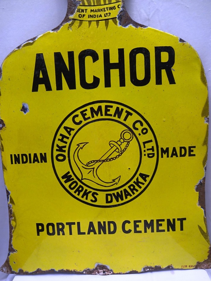 Vintage Enamel Porcelain Sign Portland Cement Bag Shape Marine Anchors ...