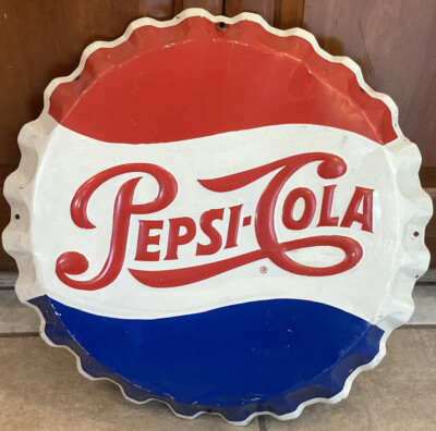 Vintage 1950s-1960's PEPSI COLA Bottle Cap Sign 19 1/4in. Metal ...