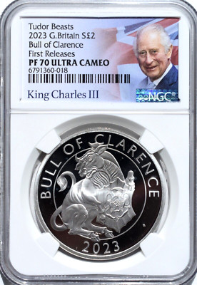 2023 £2 GREAT BRITAIN 1OZ SILVER PROOF NGC PF70 TUDOR BEASTS Bull of ...