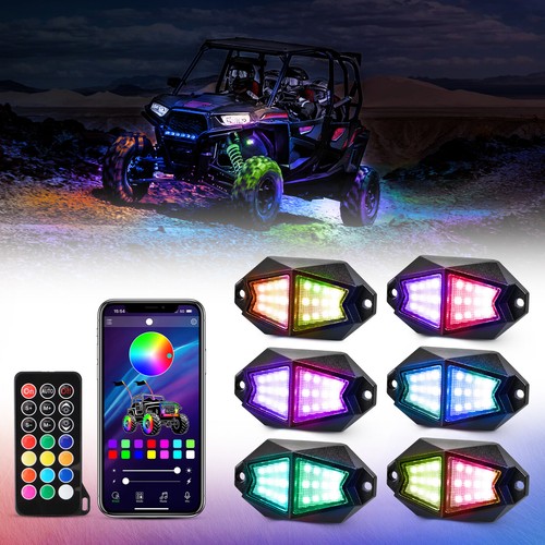 6 Pods RGB 24-LED Rock Lights Neon Kits Underbody Lamp Truck APP Remote ...