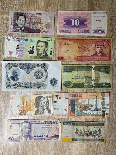 10 (TEN) Mixed Foreign Banknotes Cash Money World Paper Currency ...