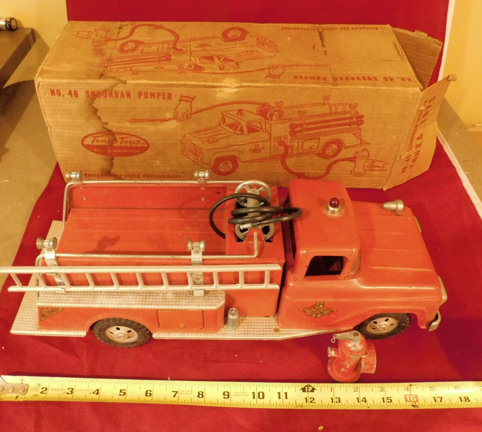VINTAGE 1958 TONKA TOYS #46 SUBURBAN PUMPER FIRE TRUCK w/ORIGINAL BOX ...