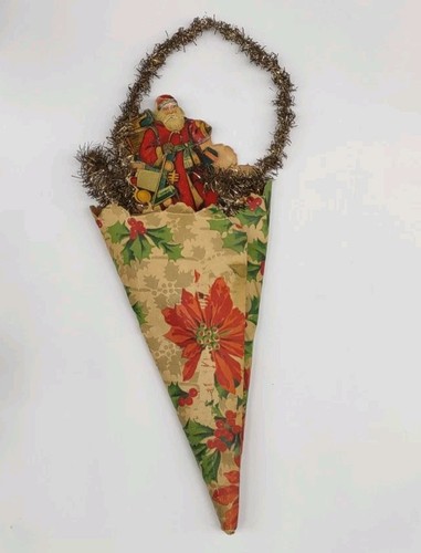 Antique Victorian 9" Paper Christmas Cone Ornament- Tinsel Scrap Candy ...