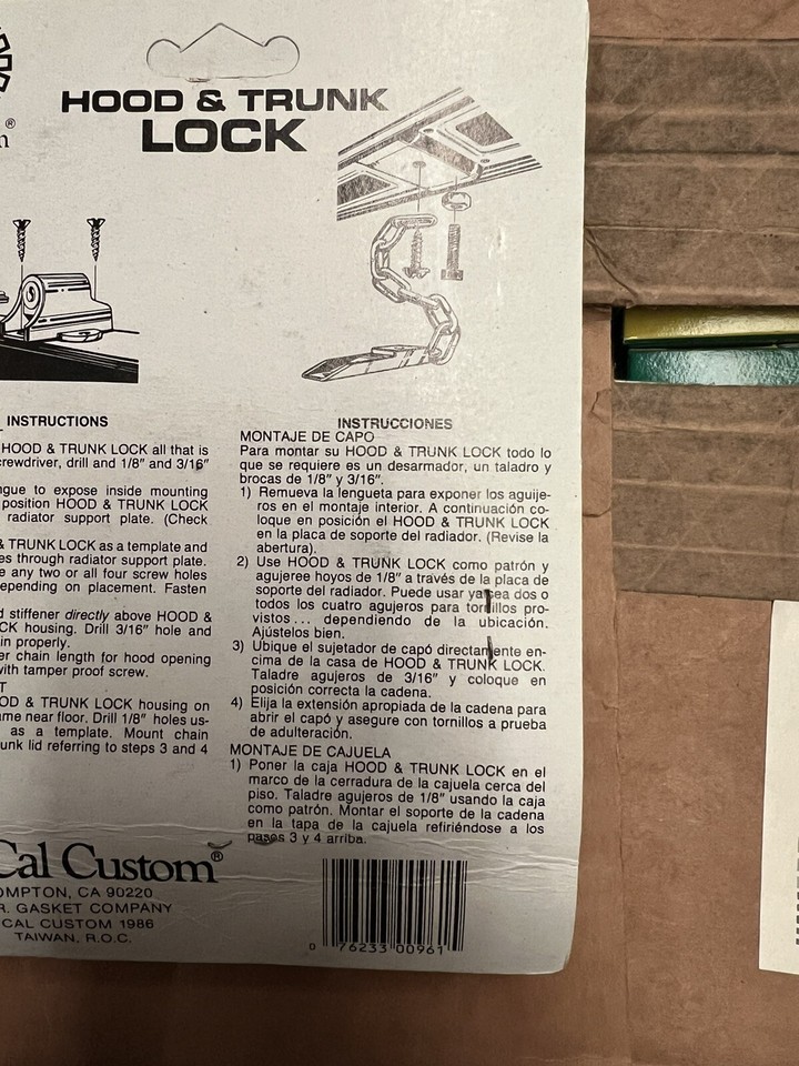 Cal Custom Car Truck Auto Hood Trunk Lock Key Chain Custom Chests Sheds ...