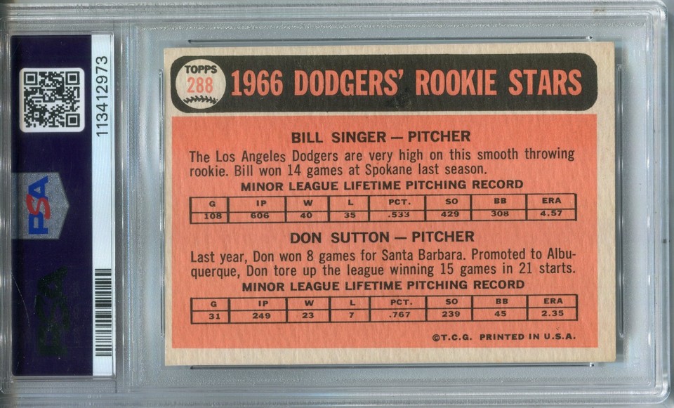 1966 Topps #288 Don Sutton Rookie PSA 7 NM Los Angeles Dodgers | eBay