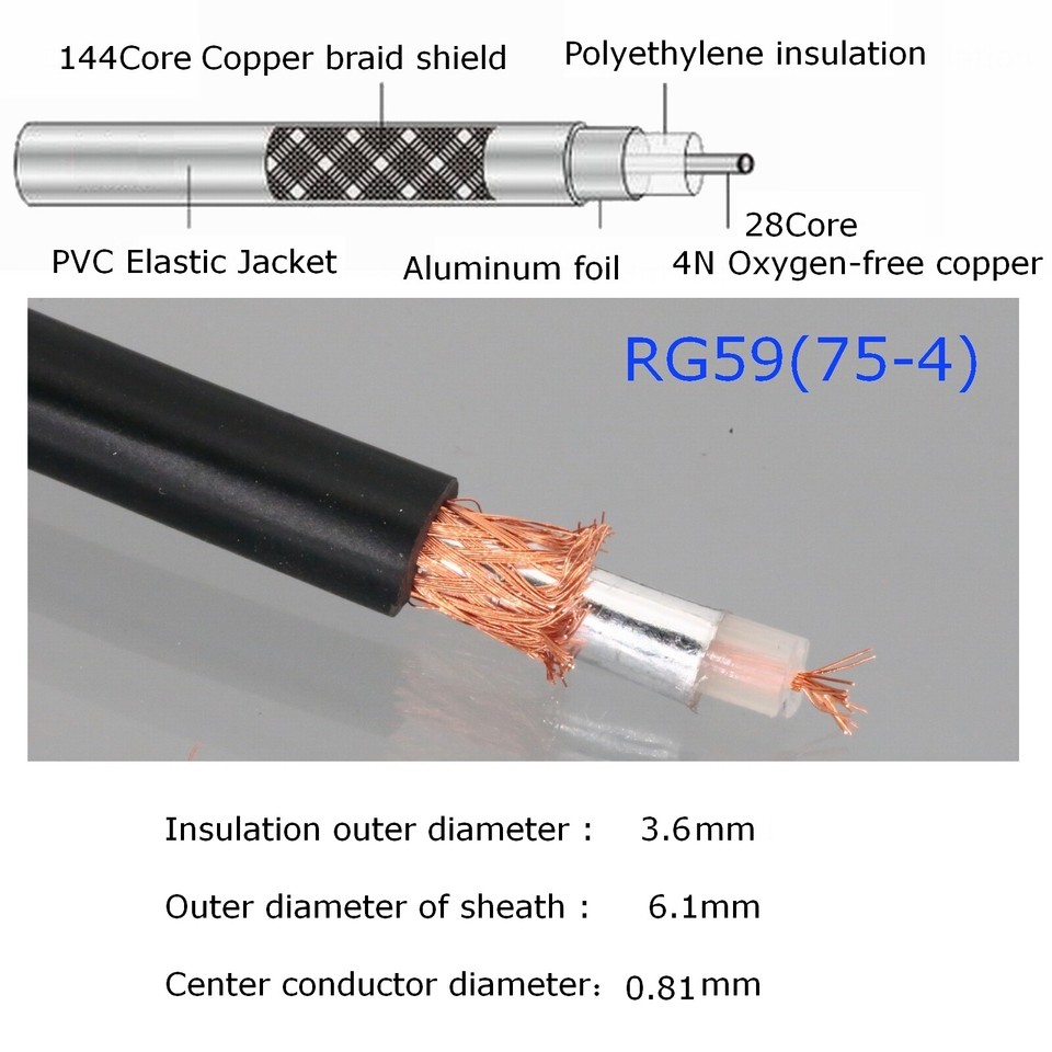 High Voltage coax 3KV HT MHV crimp connector Male M/M RG59 Low Noise ...