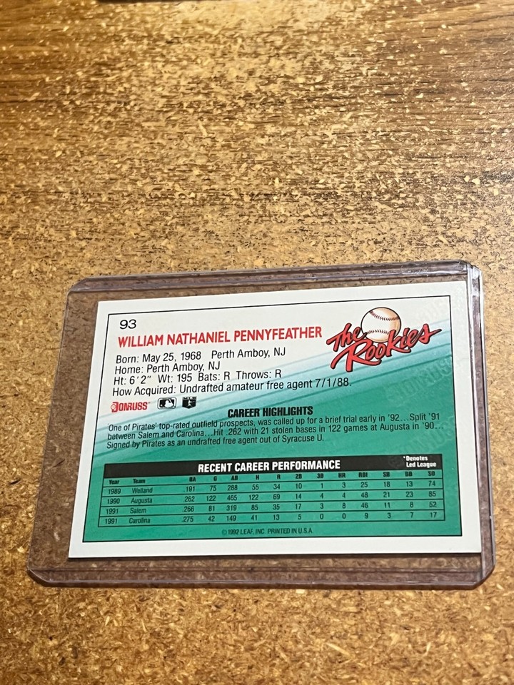 1992 Donruss Baseball The Rookies # 93 William Pennyfeather RC | eBay