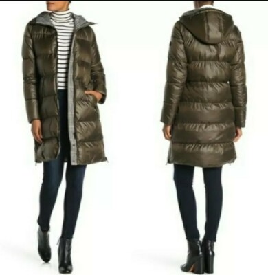 NWT French Connection S Hooded Puffer Winter Coat Quilted Knee Length ...