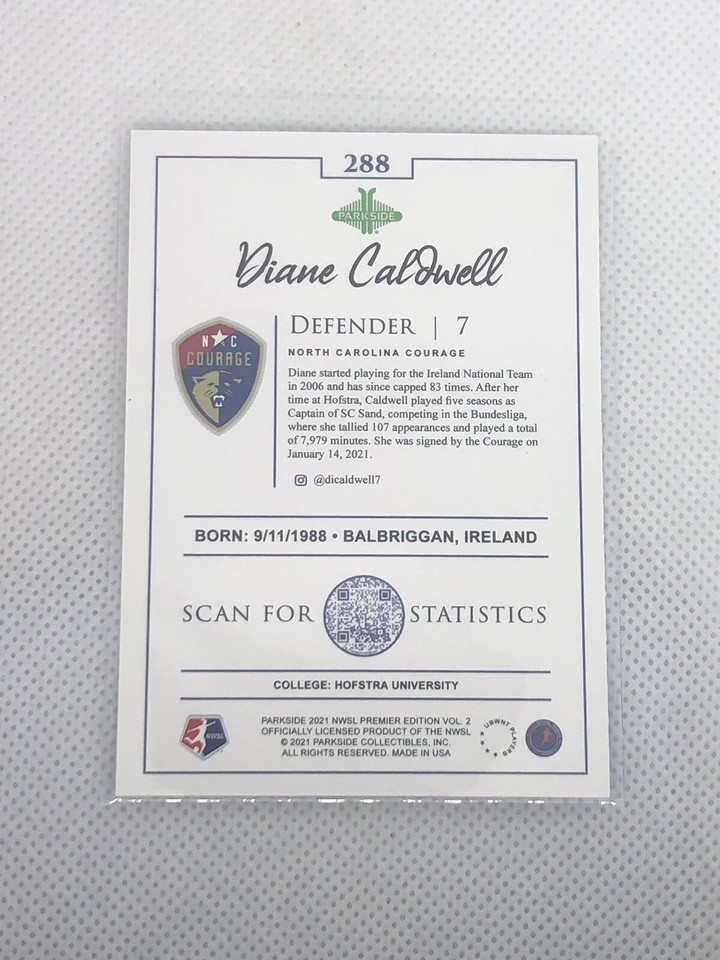 2021 Parkside NWSL V2 | #288 Diane Caldwell NC Courage | Black & White ...