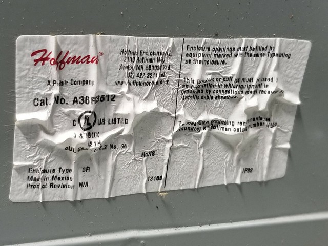 Hoffman A36R3612 NEMA 3r Enclosure Screw Cover Galvanized Paint Finish ...