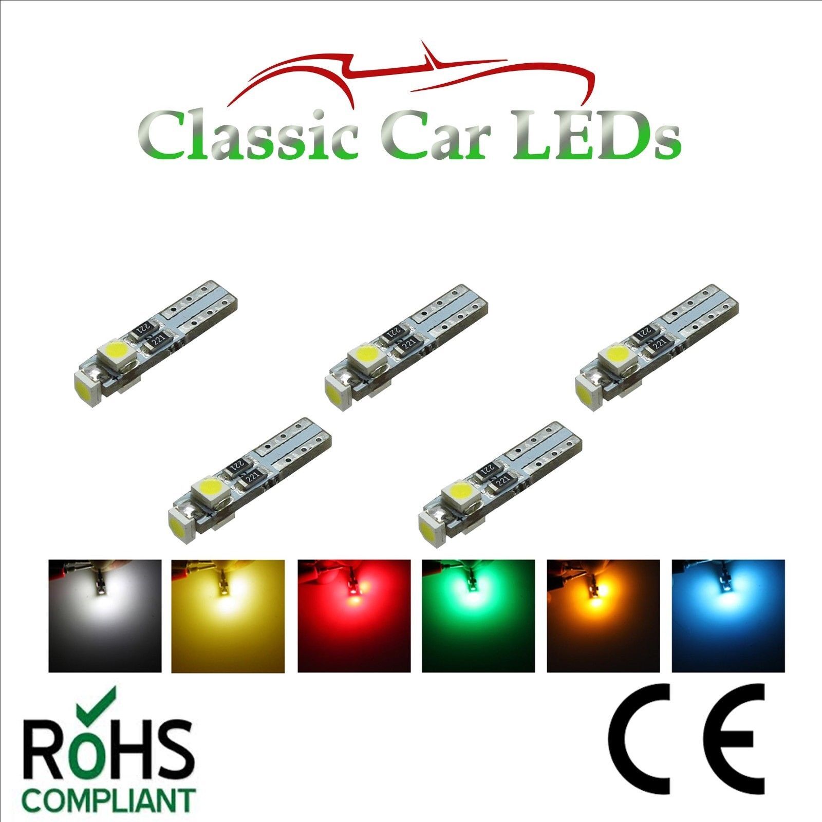 10 x 286 T5 LED DASHBOARD CLOCK UPGRADE BULBS T5 74 WEDGE CAPLESS 5MM ...