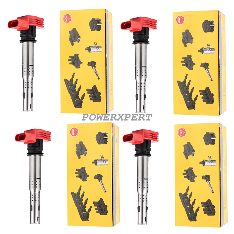 07K905715F 4 Pcs Red NGK Upgraded Ignition Coils For VW Golf AUDI A4 Q5 ...