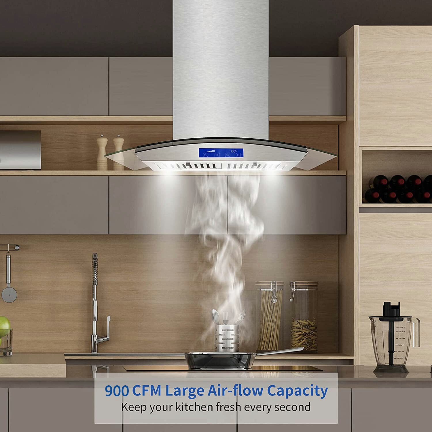 Island Mounted Range Hood 30 inch Kitchen Cooker Hood 900 CFM Tempered ...