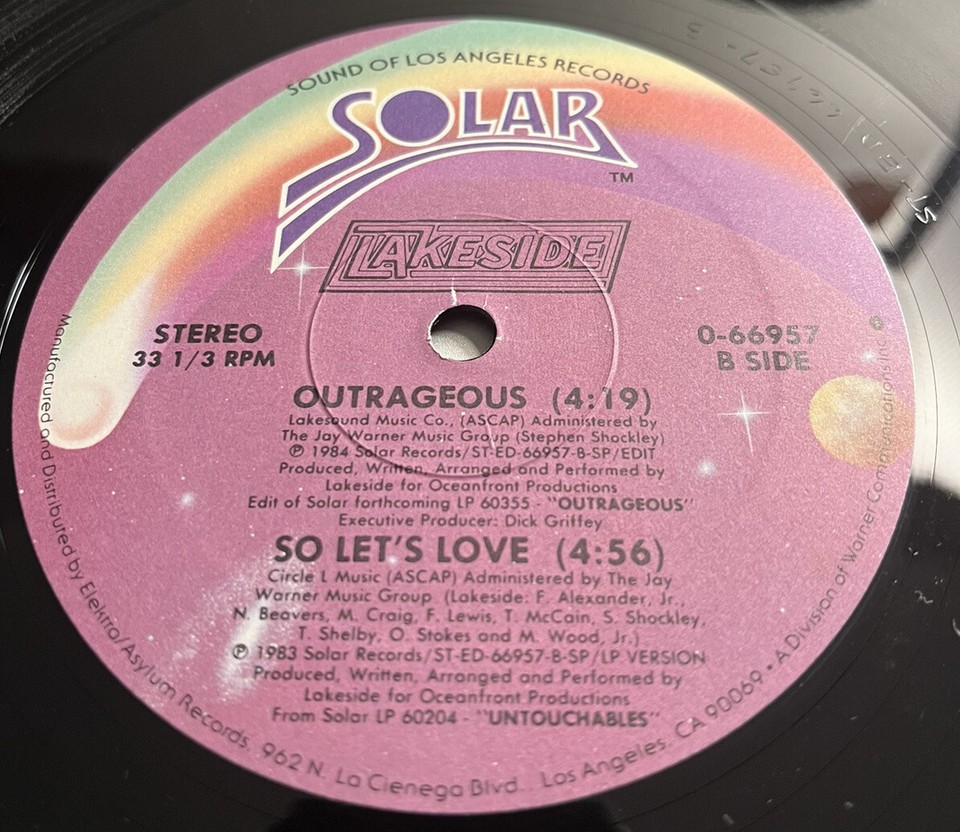 Lakeside Outrageous 12” 1984 Solar 0-66957 VG+ So Let Love B Side | eBay