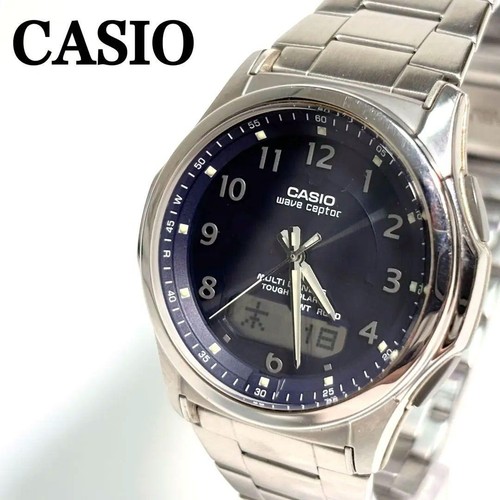 Casio Watch WAVE CEPTOR Silver Dark Blue Men's Authentic Used | eBay