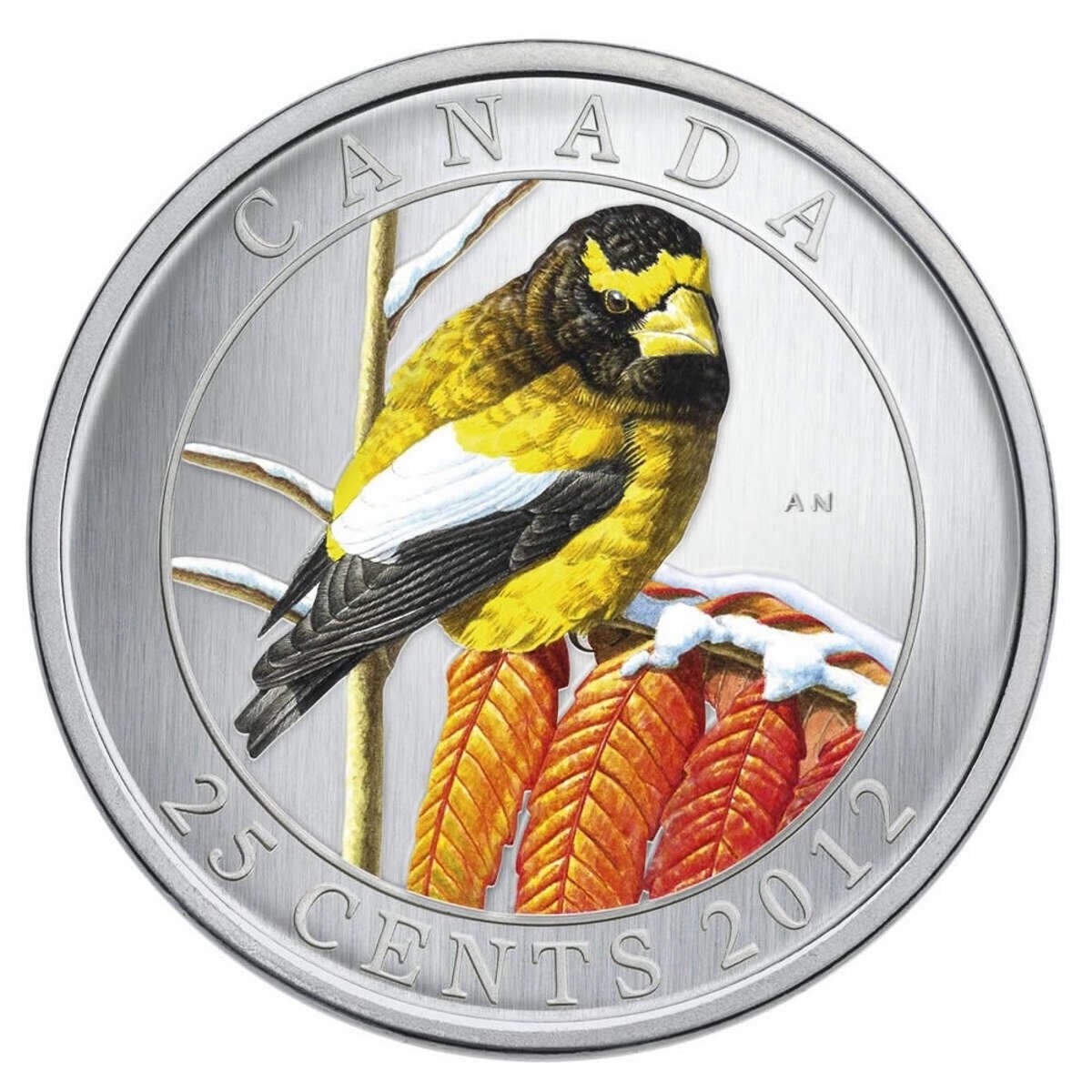 2012 EVENING GROSBEAK Colorful Birds of Canada 25¢ Color Quarter in ...