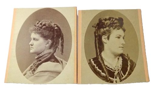 2 Trimmed CDV Photos Women Braided Hair Pieces Worcester MA Lawrence ...