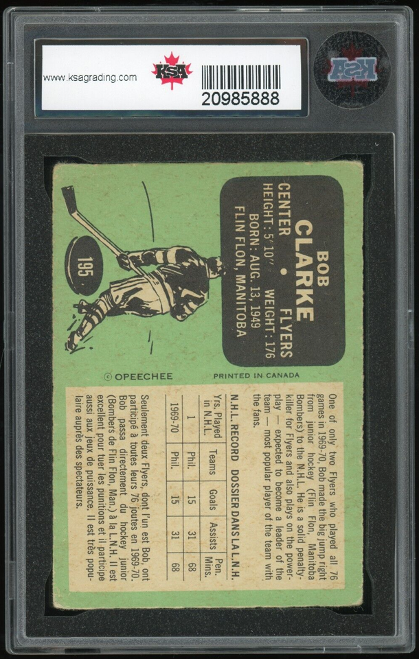 Bobby Clarke RC 1970-71 O-Pee-Chee #195 OPC Rookie Philadelphia Flyers ...