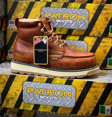 MEN'S PATRON WORK BOOTS 6" HEIGHT MOC TOE GENUINE LEATHER LIGHT BROWN ...