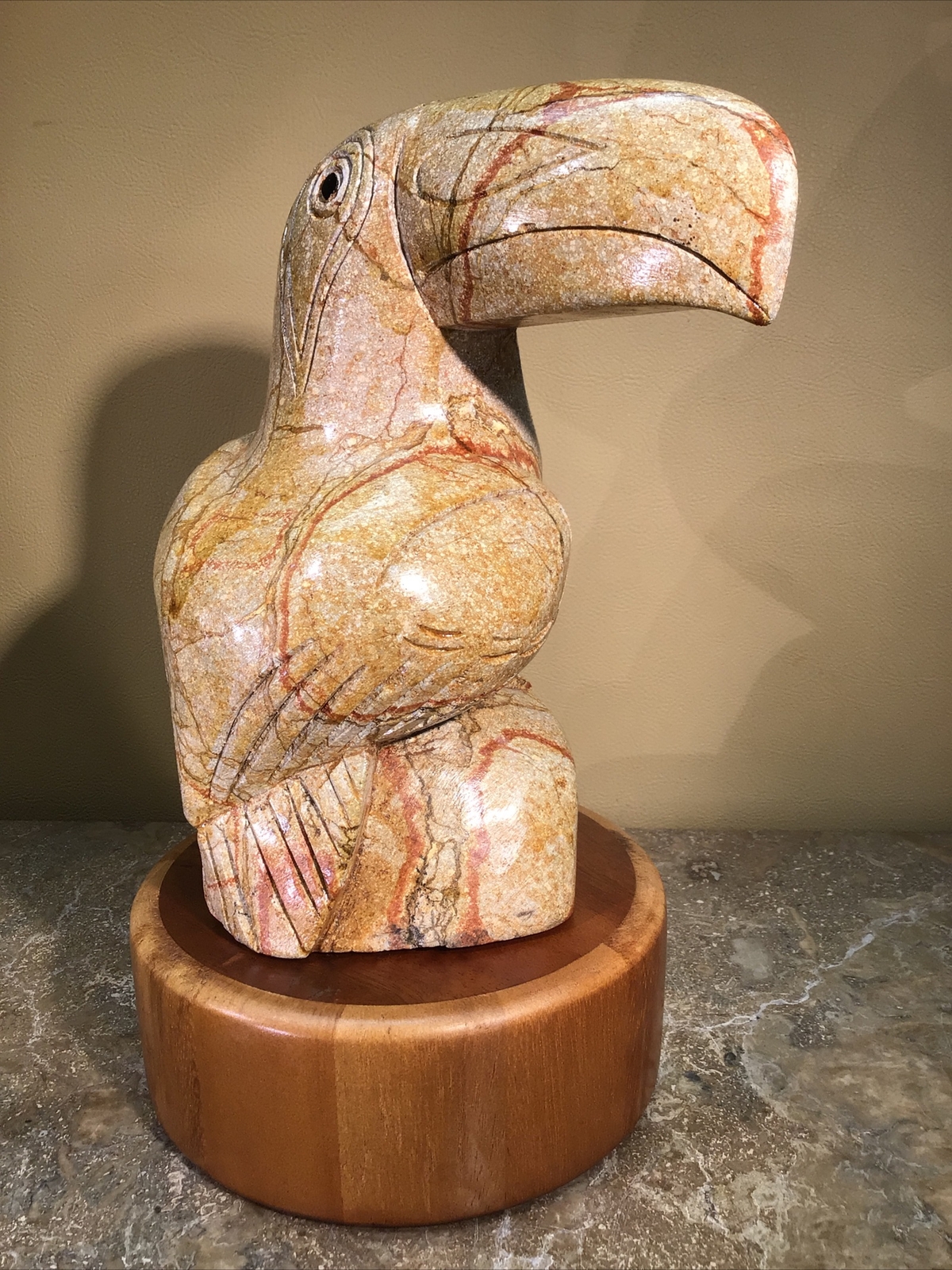 Rare 8” tall Hand Carved 5lbs Stone Toucan Tropical Bird & Base Gift ...