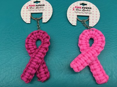 Two (2) PINK POWER Breast Cancer Awareness Key Chains New W/Tag BRAIDED ...