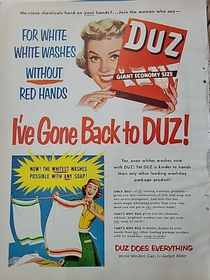 1951 Duz Laundry Soap Detergent White Washes No Red Hands Vintage Ad | eBay