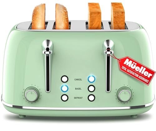 Mueller Retro Toaster 4 Slice with Extra Wide Slots Bagel, Defrost, and ...