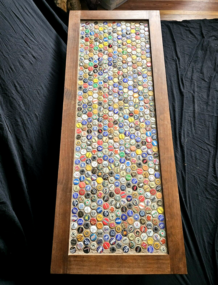 VINTAGE BEER BOTTLE CAPS COFFEE TABLE COLLECTIBLE MEMORABILIA FURNITURE ...