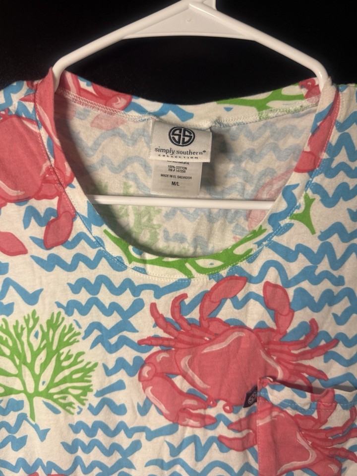 Simply Southern Dress Womens Size M/L Crab Sleeveless Swim Coverup RN ...