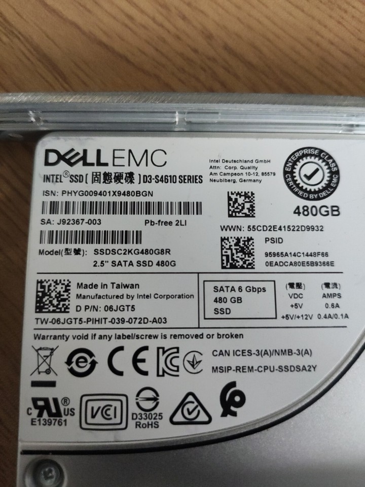 Dell EMC Intel 480GB SSD D3 S4610 SC2KG480G8R SATA w/ Dell caddy | eBay UK