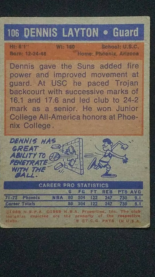 1972 1973 Topps Basketball #106 Dennis Layton | eBay