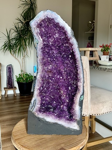 20" Purple Amethyst Geode Cathedral Stand Up Display tower Crystal ...