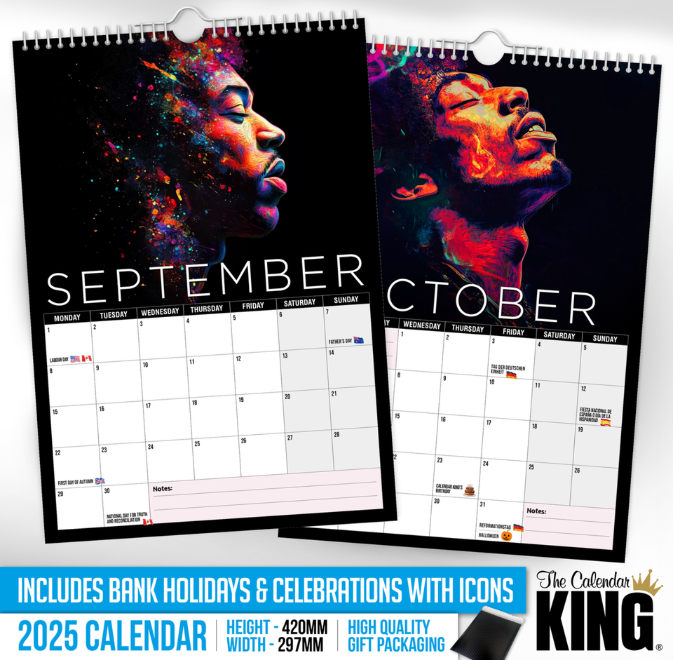 2025 Calendar - Jimi Hendrix - ART - Christmas - Birthday - Present ...