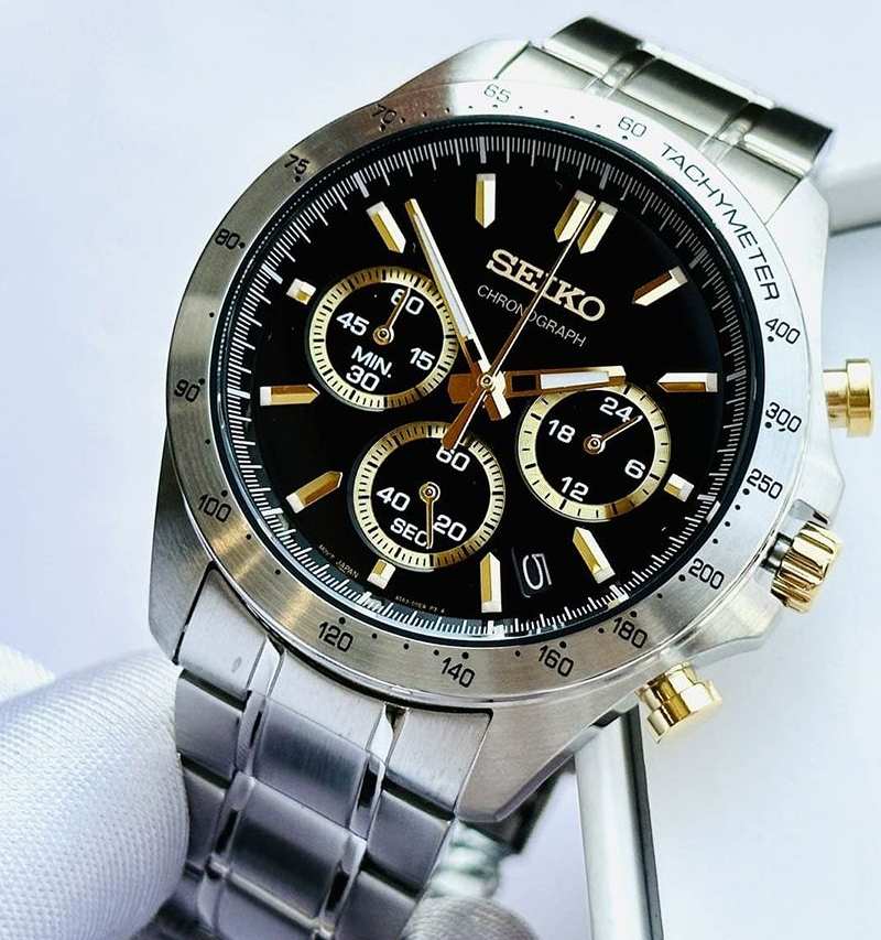 Seiko Spirit SBTR015 Black Dial Chronograph Stainless Steel Men's Watch ...