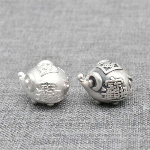 2 Fine Silver Chinese Fortune Mouse Beads 3D Treasure Fill The Home for ...