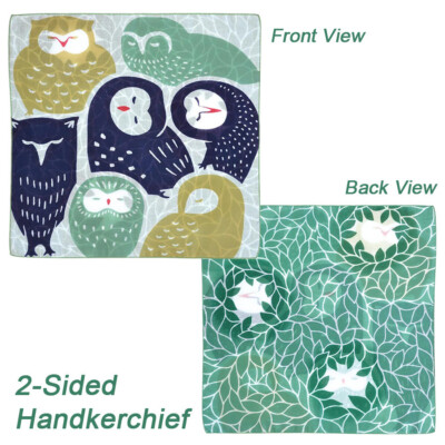 Japanese Cotton Handkerchief Hankachi 2-Sided 13" x 13" Fukuro Owl Made ...