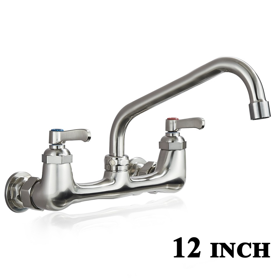 Commercial Kitchen Faucet 8" Center Wall Sink Faucet 2-Handle Mixer ...