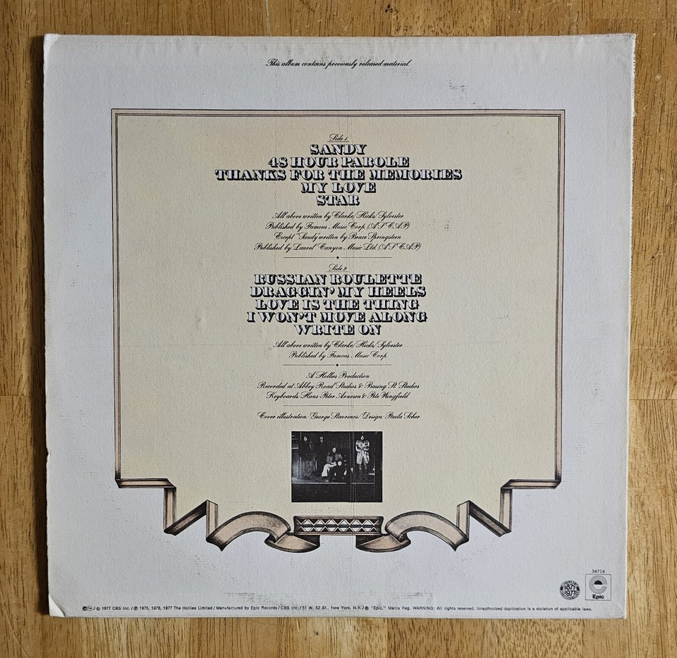 The Hollies Clarke Hicks Sylvester Calvert Elliott Vinyl LP Record VG+ ...