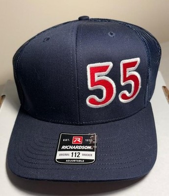 Richardson 112 cap, dark navy with mesh snap back. 55 embroidered on ...