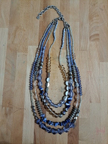 Layered(4) Premier Designs Blue/Silver Bead Necklace 10" (w/4" Extender ...