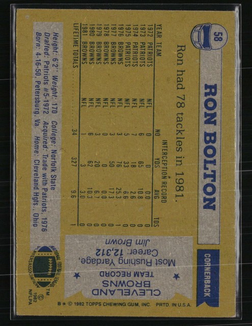 1982 Topps - #58 Ron Bolton for sale online | eBay