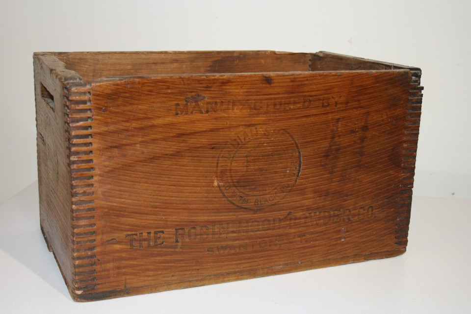Vtg hunting old antique Robin Hood Powder wooden ammo box 12 gauge ...