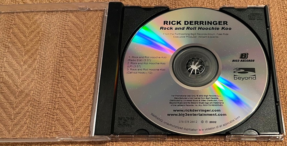 RICK DERRINGER-ROCK & ROLL HOOCHIE KOO/2002 BIG 3REC CD SINGLE PROMO ...