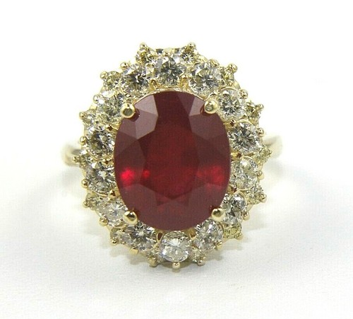 Natural Oval Red Ruby & Diamond Halo Solitaire Ring 14k Yellow Gold 9.58Ct | eBay