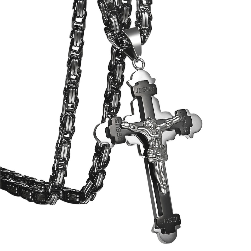 Men Women Jesus Crucifix Cross Pendant Necklace Stainless Steel Chain ...