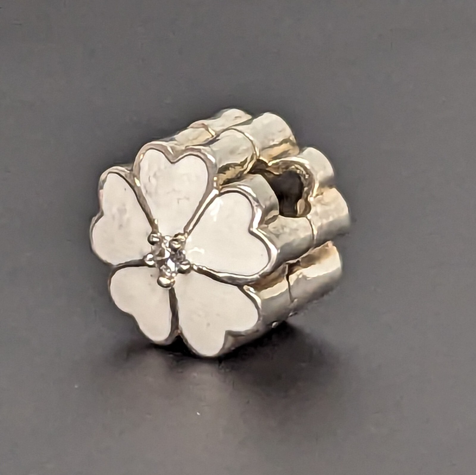 Sterling 925 silver charm Genuine Pandora ALE white enamel cz flower ...